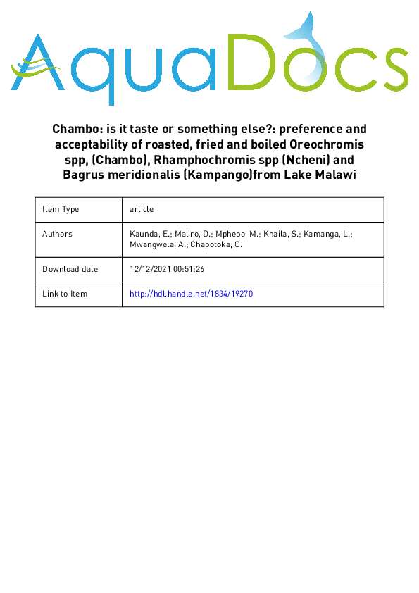 (PDF) Chambo: is it taste or something else? Preference and ...
