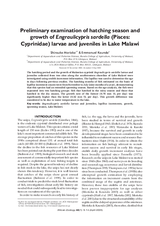 (PDF) Preliminary examination of hatching season and growth of ...
