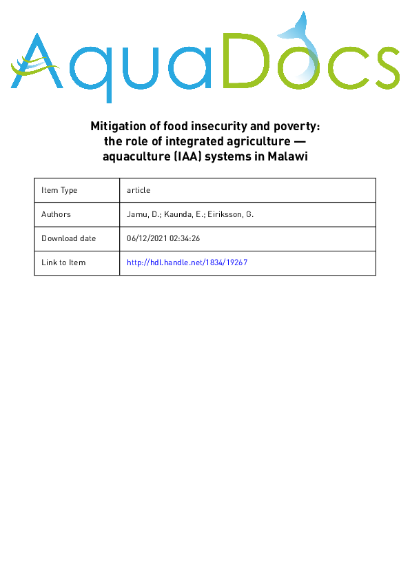 (PDF) Mitigation of food insecurity and poverty: the role of integrated agriculture—aquaculture ...