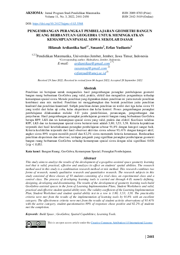 (PDF) Pengembangan Perangkat Pembelajaran Geometri Bangun Ruang Berbantuan Geogebra Untuk ...