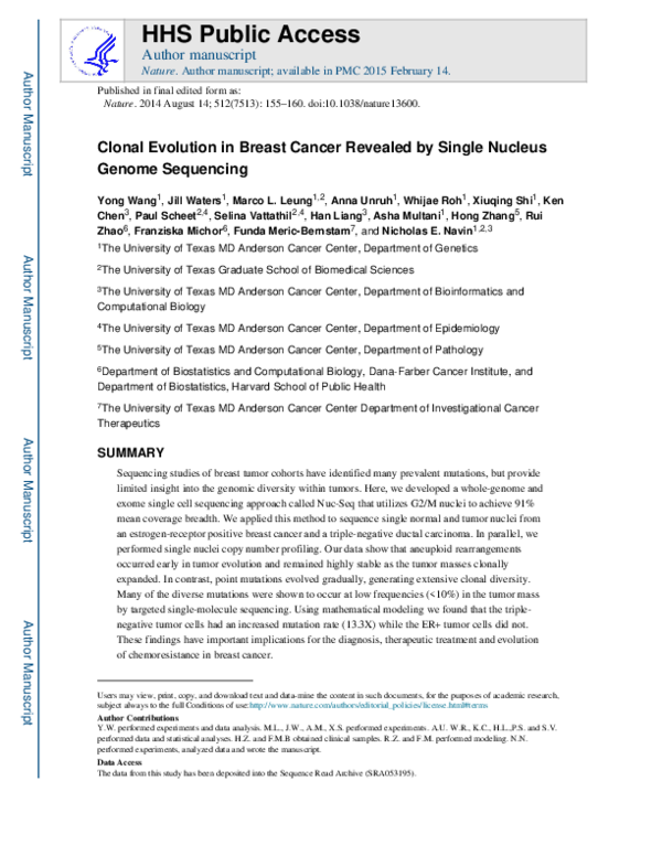 (PDF) Clonal evolution in breast cancer revealed by single nucleus ...