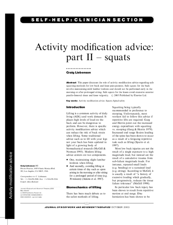 (PDF) Activity modification advice: part II – squats