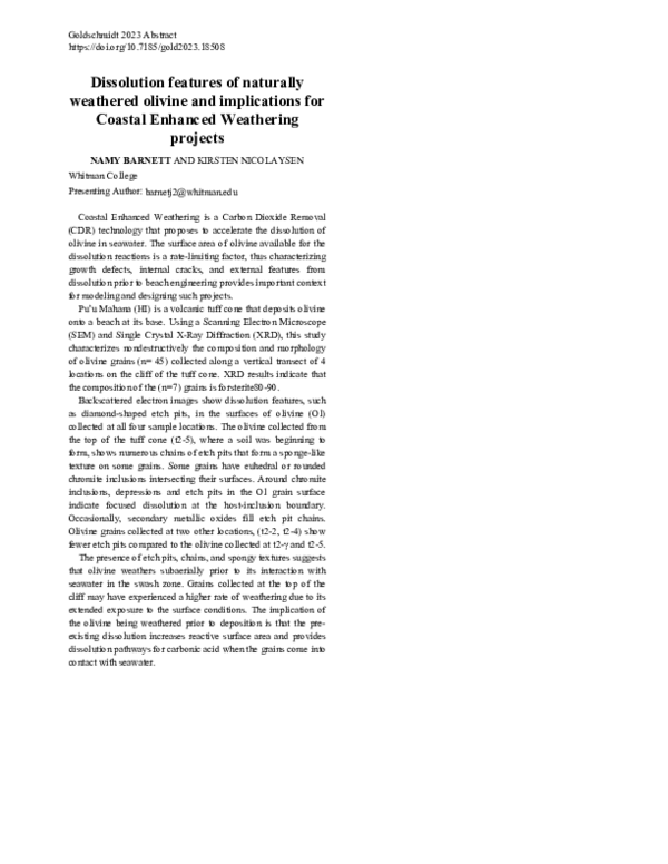 (PDF) Dissolution features of naturally weathered olivine and ...