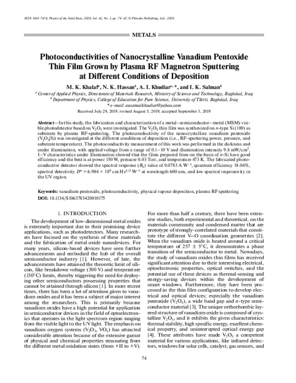 (PDF) Photoconductivities of Nanocrystalline Vanadium Pentoxide Thin Film Grown by Plasma RF ...