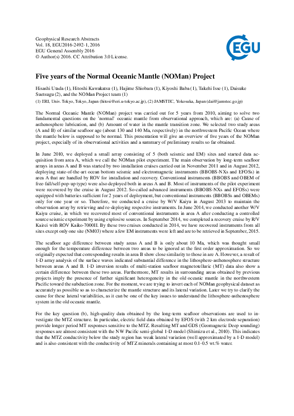 (PDF) Five years of the Normal Oceanic Mantle (NOMan) Project