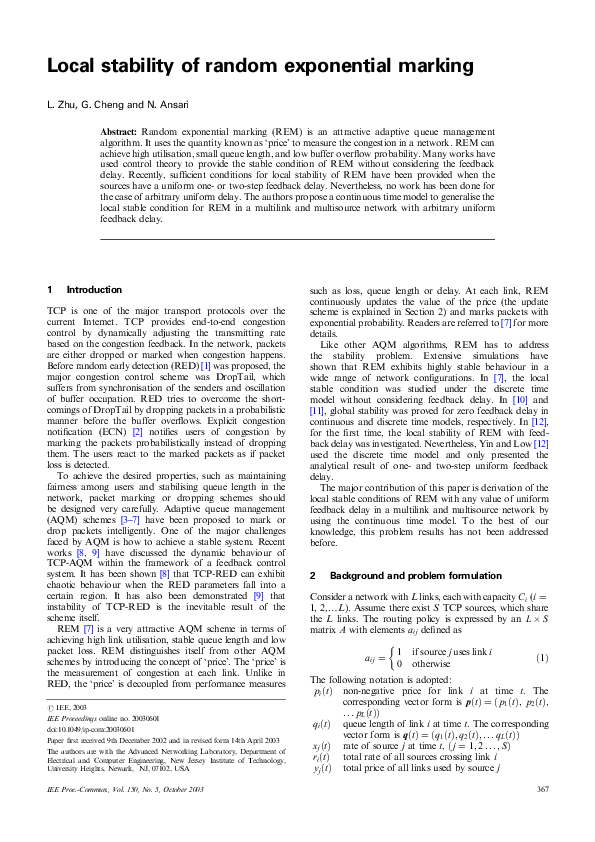 (PDF) Local stability of random exponential marking