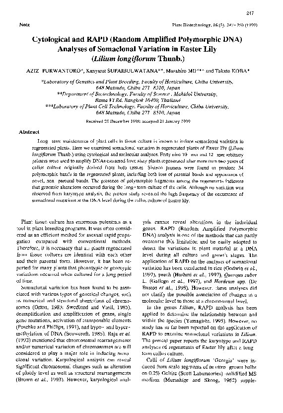 (PDF) Cytological and RAPD (Random Amplified Polymorphic DNA) Analyses ...