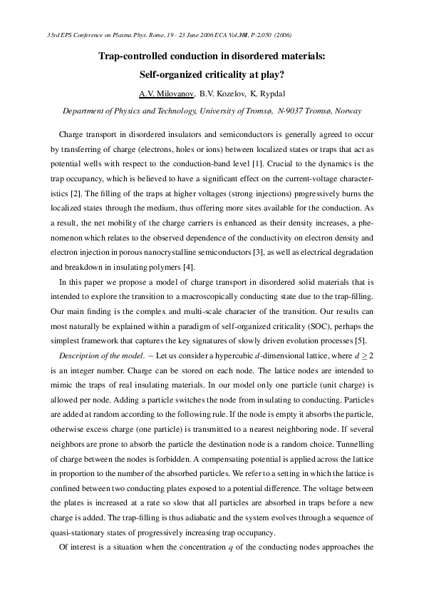 (PDF) Trap-controlled conduction in disordered materials: Self ...
