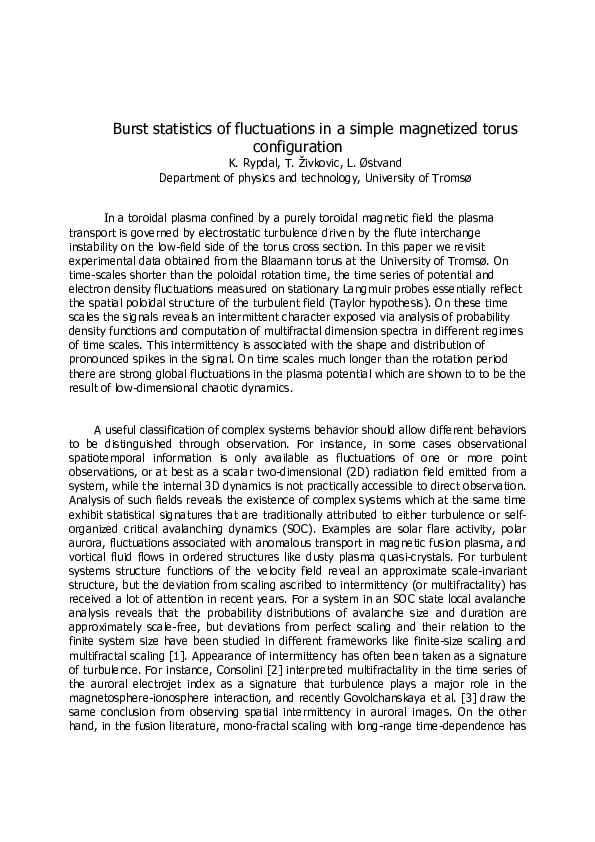 (PDF) Burst statistics of fluctuations in a simple magnetized torus ...