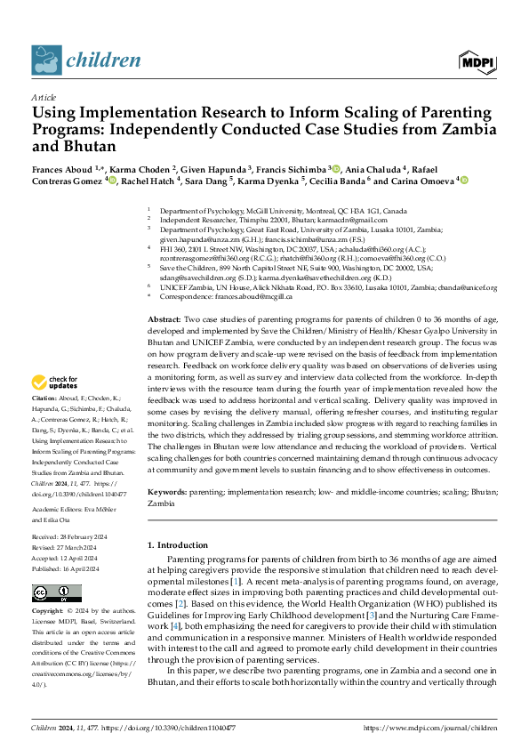 (PDF) Using Implementation Research to Inform Scaling of Parenting Programs: Independently ...