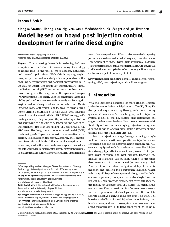 (PDF) Model-based on-board post-injection control development for ...