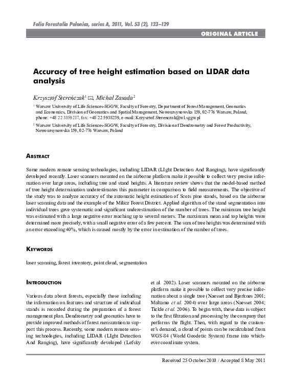 Pdf Accuracy Of Tree Height Estimation Based On Lidar Data Analysis