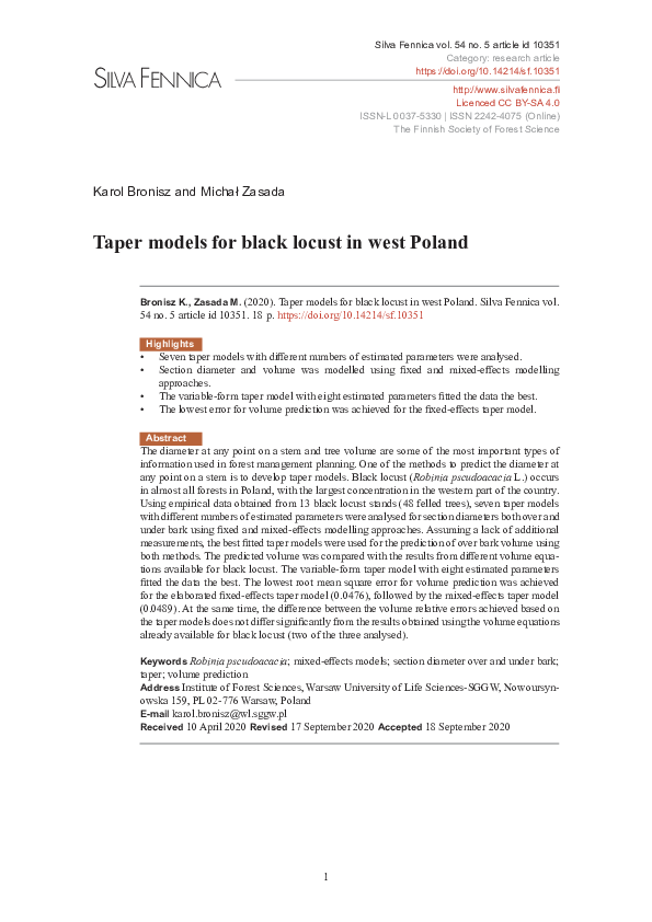 (PDF) Taper models for black locust in west Poland