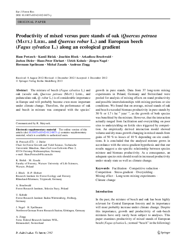 (PDF) Productivity of mixed versus pure stands of oak (Quercus petraea ...