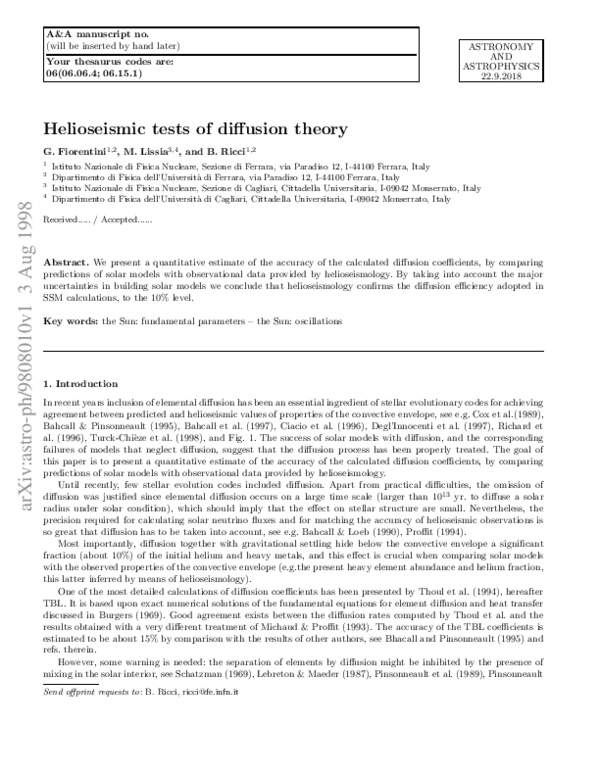 (PDF) Helioseismic tests of diffusion theory