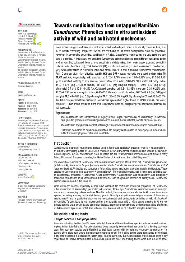 (PDF) Towards medicinal tea from untapped Namibian Ganoderma: Phenolics ...