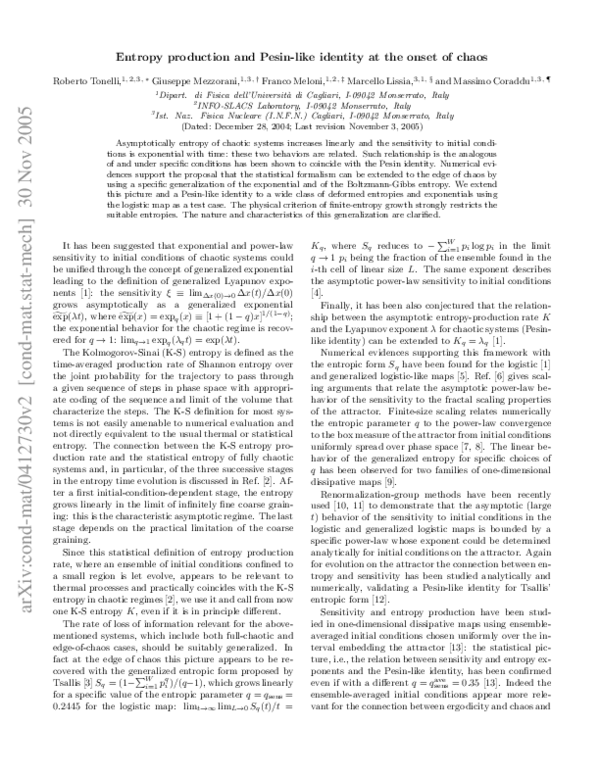(PDF) Entropy Production and Pesin-Like Identity at the Onset of Chaos