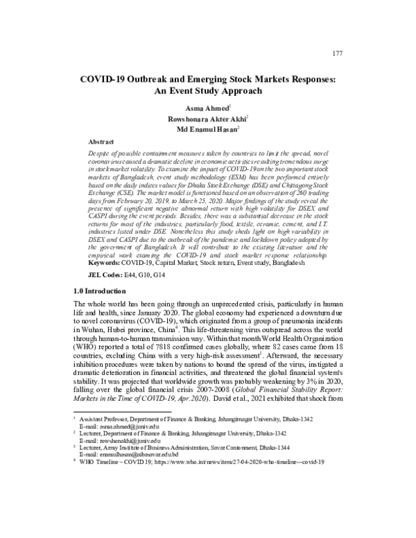 (PDF) COVID-19 Outbreak and Emerging Stock Markets Responses: An Event ...