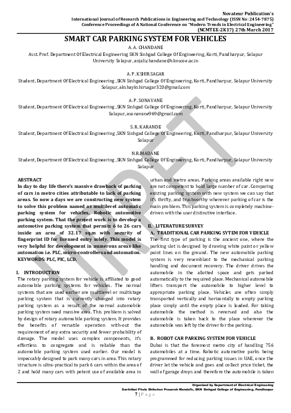 (PDF) Smart Car Parking System For Vehicles
