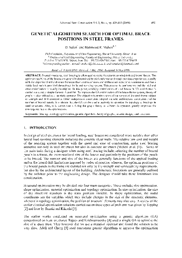 (PDF) Genetic Algorithm Search for Optimal Brace Positions in Steel Frames
