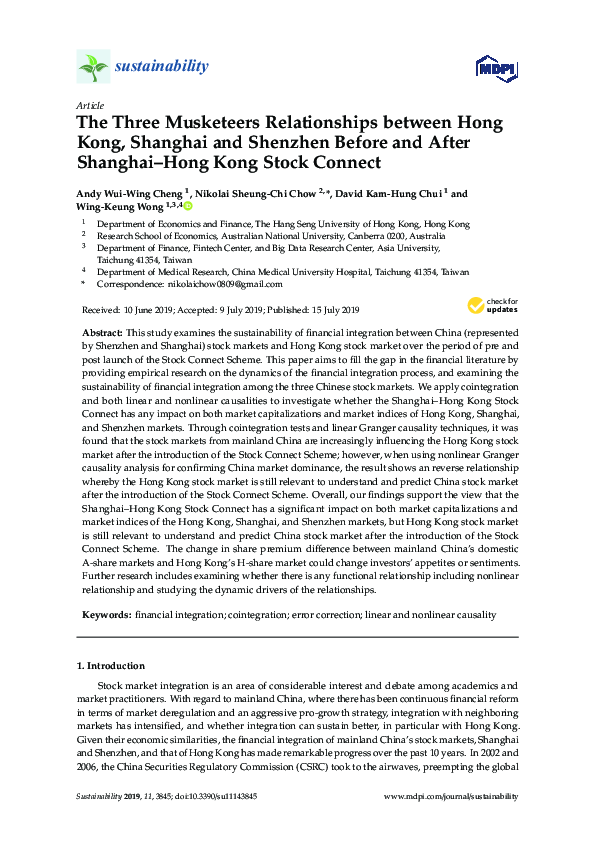 (PDF) The Three Musketeers Relationships between Hong Kong, Shanghai and Shenzhen Before and ...