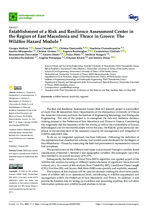 (PDF) Establishment of a Risk and Resilience Assessment Center in the ...