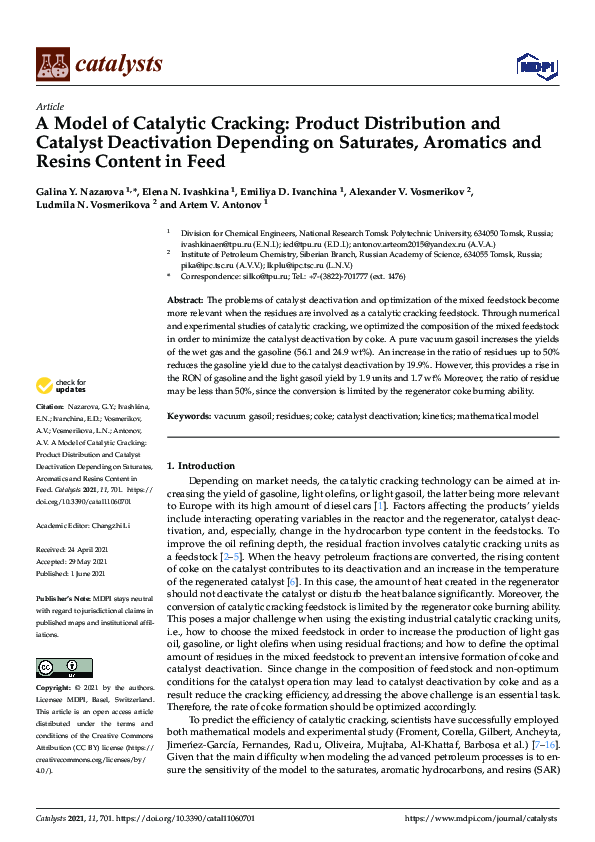 (PDF) A Model of Catalytic Cracking: Product Distribution and Catalyst ...