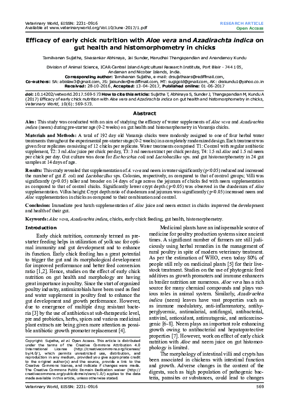 (PDF) Efficacy of early chick nutrition with Aloe vera and Azadirachta ...