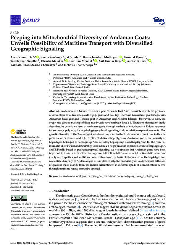 (PDF) Peeping into Mitochondrial Diversity of Andaman Goats: Unveils ...