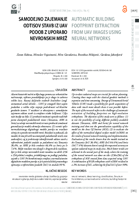 Pdf Automatic Building Footprint Extraction From Uav Images Using Neural Networks
