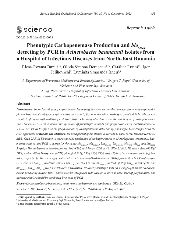 (PDF) Phenotypic Carbapenemase Production and bla OXA detecting by PCR in Acinetobacter ...