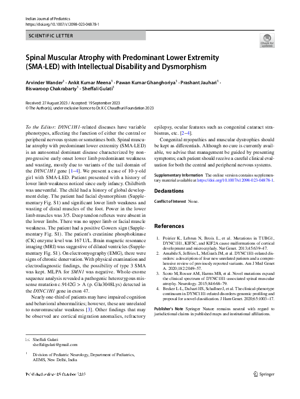(PDF) Spinal Muscular Atrophy with Predominant Lower Extremity (SMA-LED ...