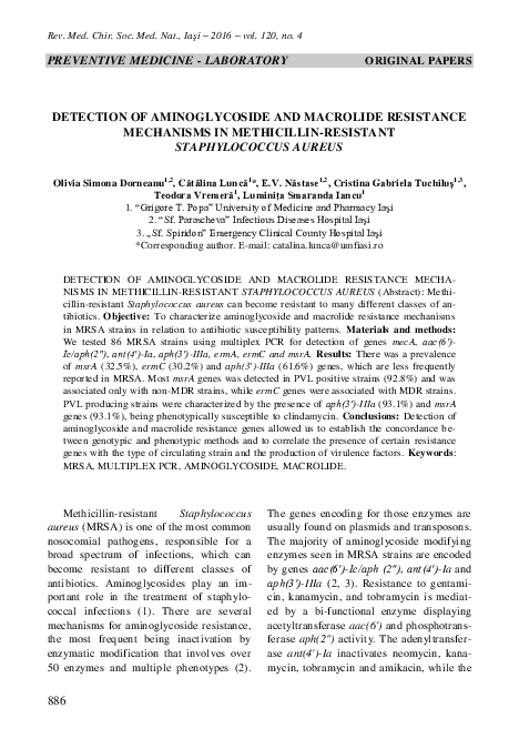 (PDF) Detection of Aminoglycoside and Macrolide Resistance Mechanisms in Methicillin-Resistant ...