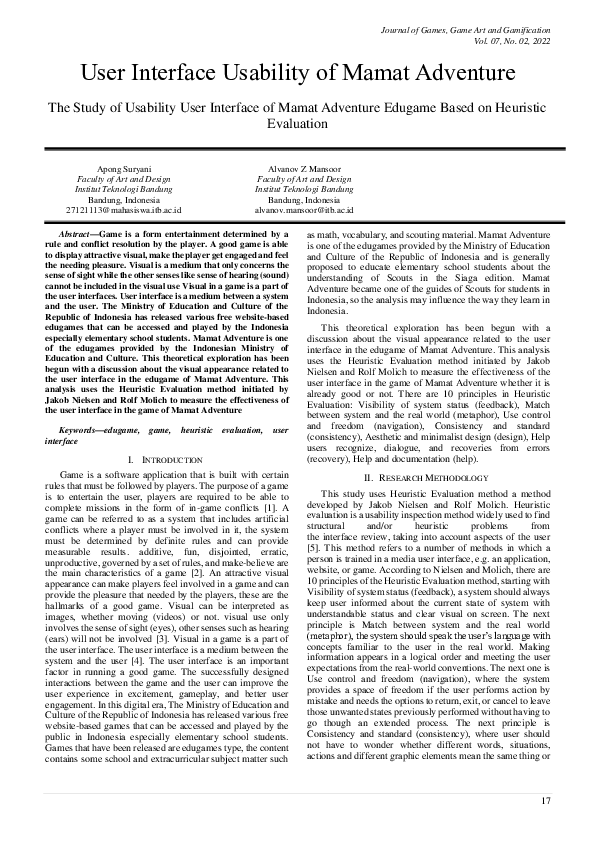 (PDF) User Interface Usability of Mamat Adventure