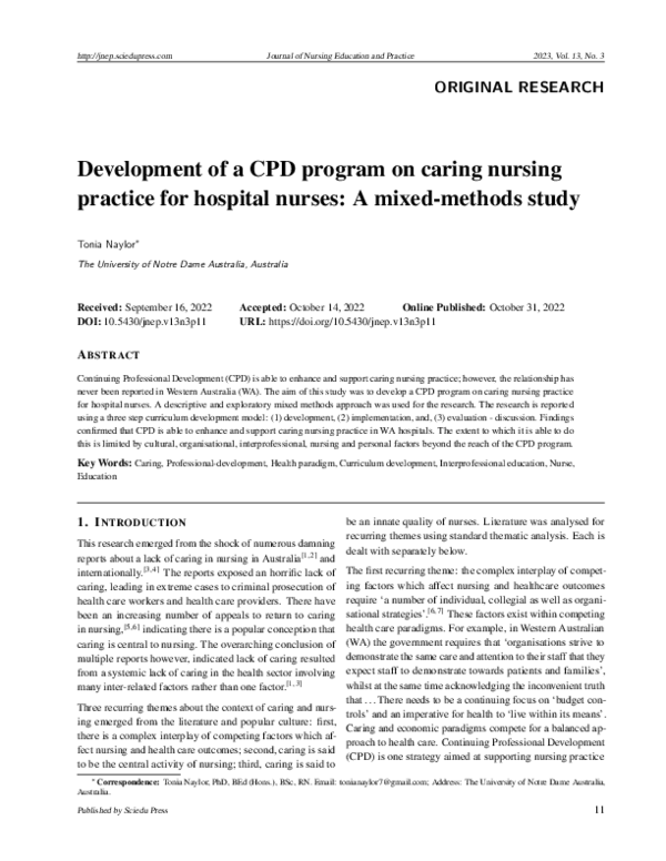 (PDF) Development of a CPD program on caring nursing practice for hospital nurses: A mixed ...