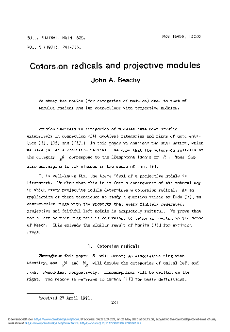 (PDF) Cotorsion radicals and projective modules