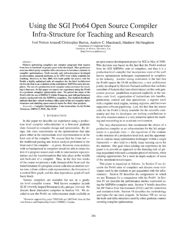 (PDF) Using the SGI Pro64 Open Source Compiler Infra-Structure for Teaching and Research