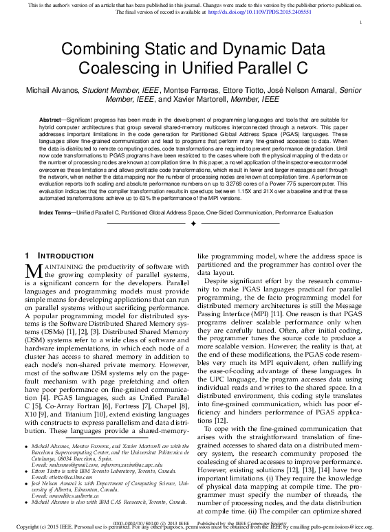 (PDF) Combining Static and Dynamic Data Coalescing in Unified Parallel C
