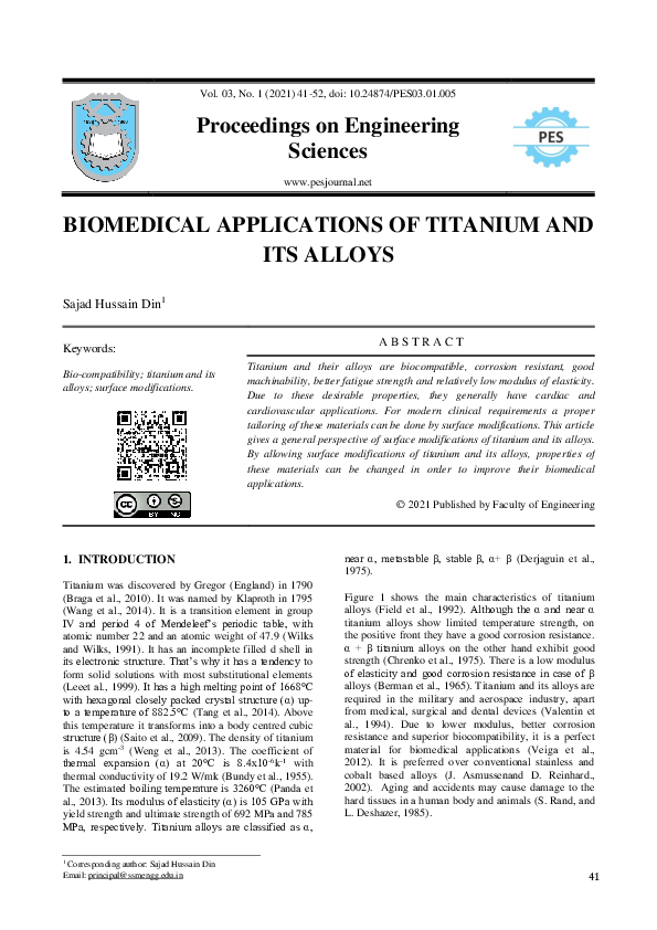 (PDF) Biomedical Applications of Titanium and Its Alloys