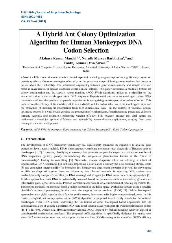 (PDF) A Hybrid Ant Colony Optimization Algorithm for Human Monkeypox DNA Codon Selection