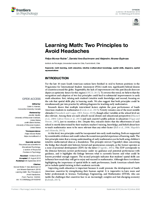 (PDF) Learning Math: Two Principles to Avoid Headaches