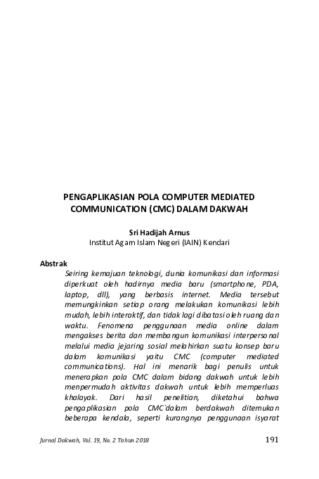 (PDF) Pengaplikasian Pola Computer Mediated Communication (CMC) dalam Dakwah