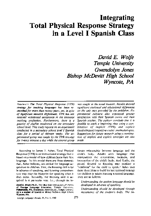 (PDF) Integrating Total Physical Response Strategy in a Level I Spanish ...