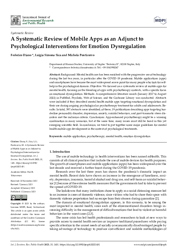 (PDF) A Systematic Review of Mobile Apps as an Adjunct to Psychological Interventions for ...