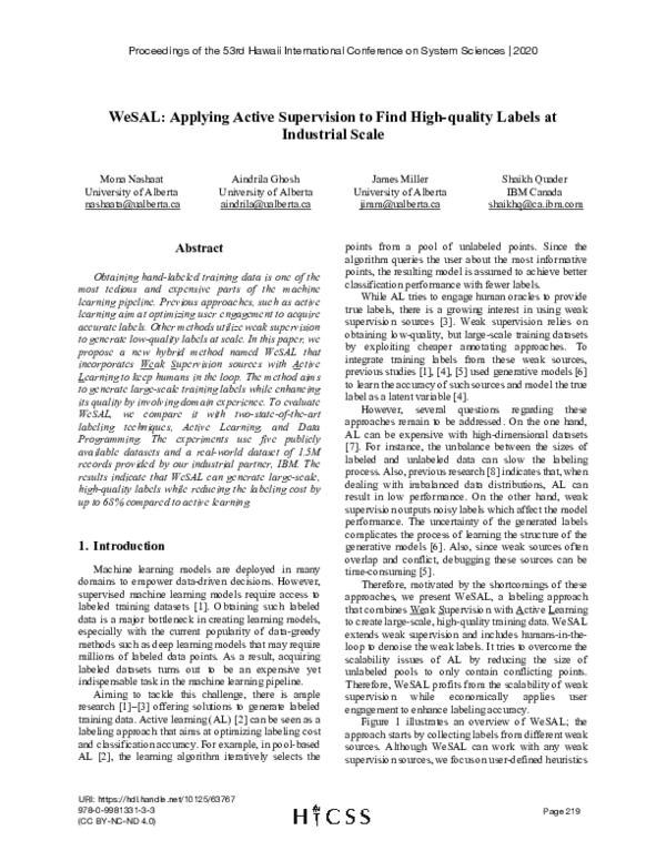 (PDF) WeSAL: Applying Active Supervision to Find High-quality Labels at Industrial Scale