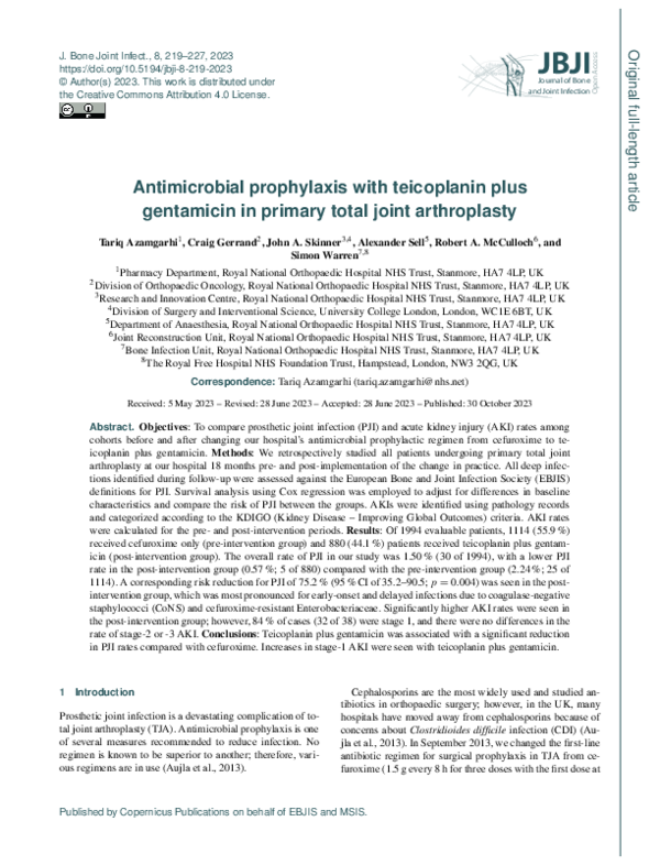 (PDF) Antimicrobial prophylaxis with teicoplanin plus gentamicin in ...