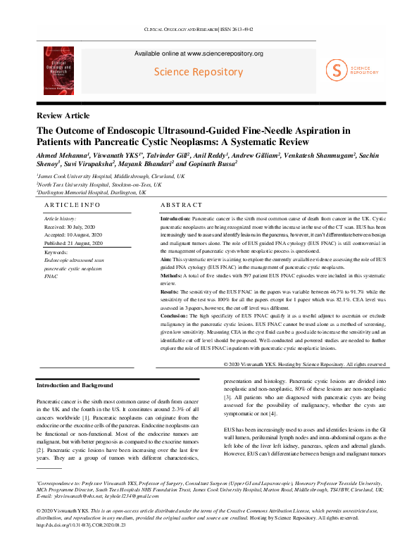 (PDF) The Outcome of Endoscopic Ultrasound-Guided Fine-Needle Aspiration in Patients with ...