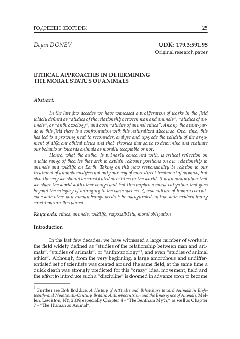 (PDF) Ethical Approaches in Determining the Moral Status of Animals