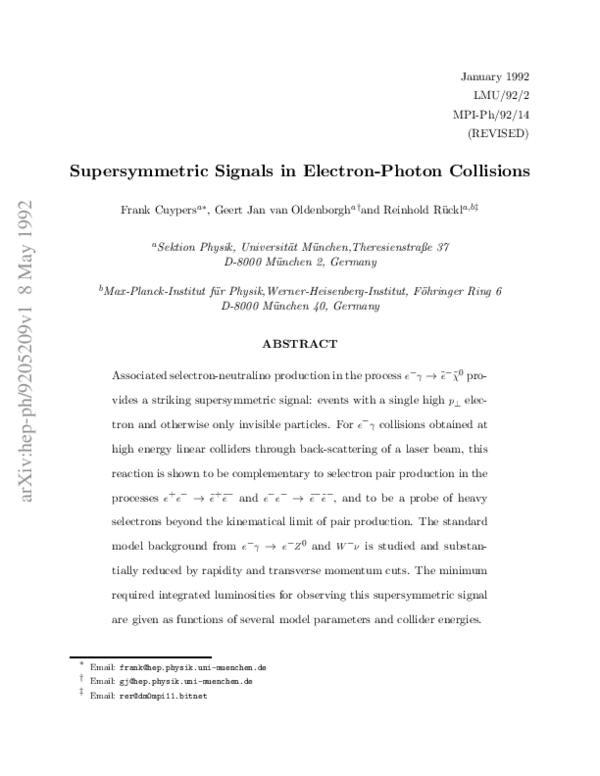 (PDF) Supersymmetric signals in electron-photon collisions
