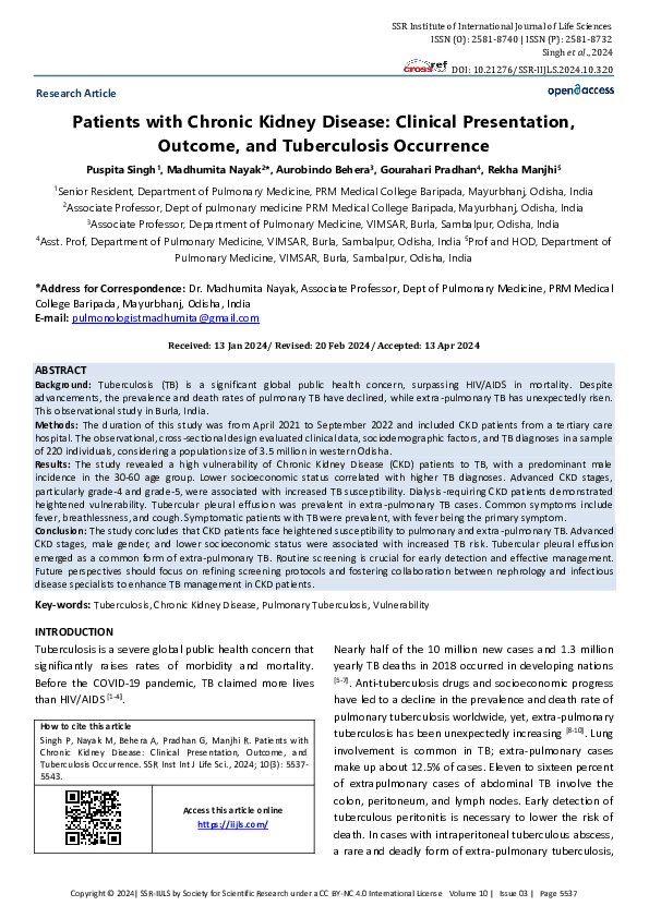 (PDF) Patients with Chronic Kidney Disease: Clinical Presentation, Outcome, and Tuberculosis ...